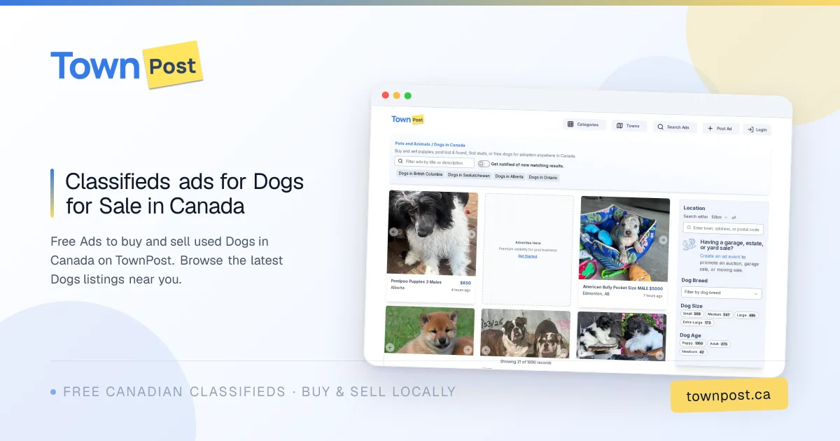 Classifieds ads for Dogs for Sale in Canada · TownPost